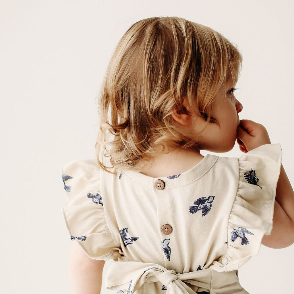 Bluebirds Flutter Long Romper – Bicycle Pie